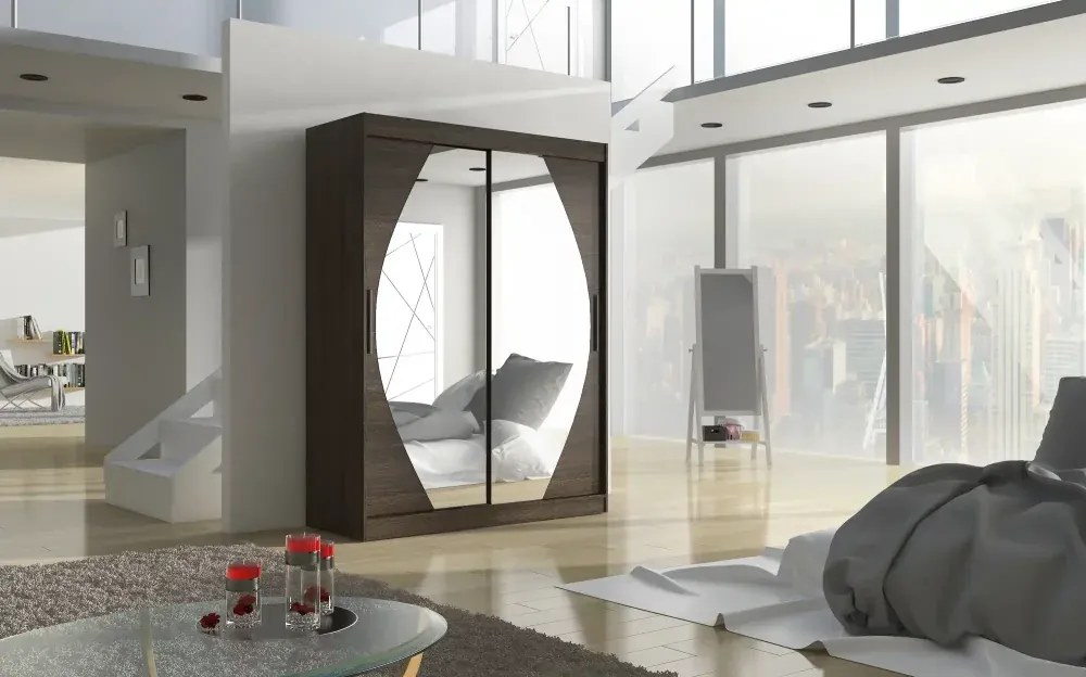Skříň posuvná se zrcadlem ALEN 150 choco