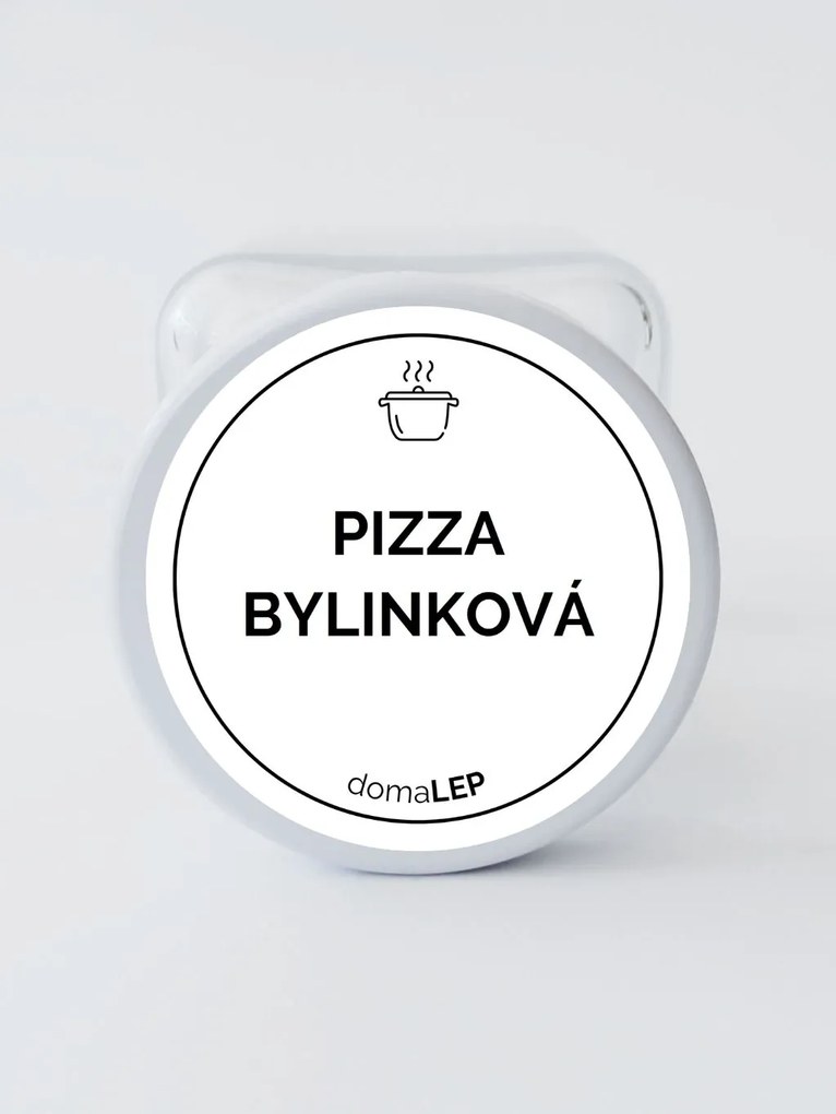 Samolepka na kořenky PIZZA BYLINKOVÁ bílá 5 cm tučné písmo
