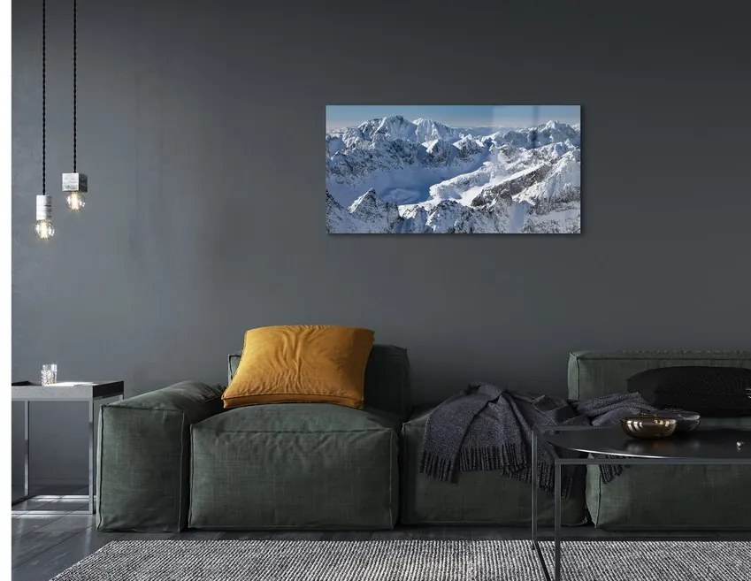Obraz na skle horské zimní 125x50 cm