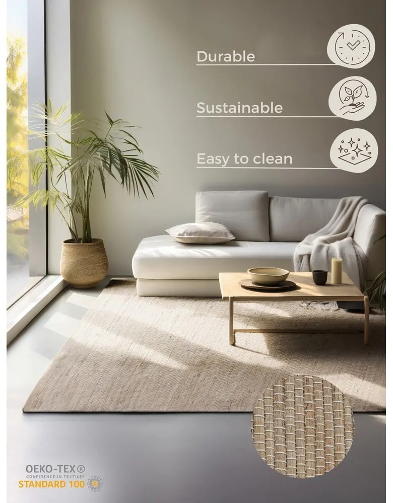 Béžový oboustranný/ručně tkaný koberec s příměsí juty 80x150 cm Handloom – Hanse Home