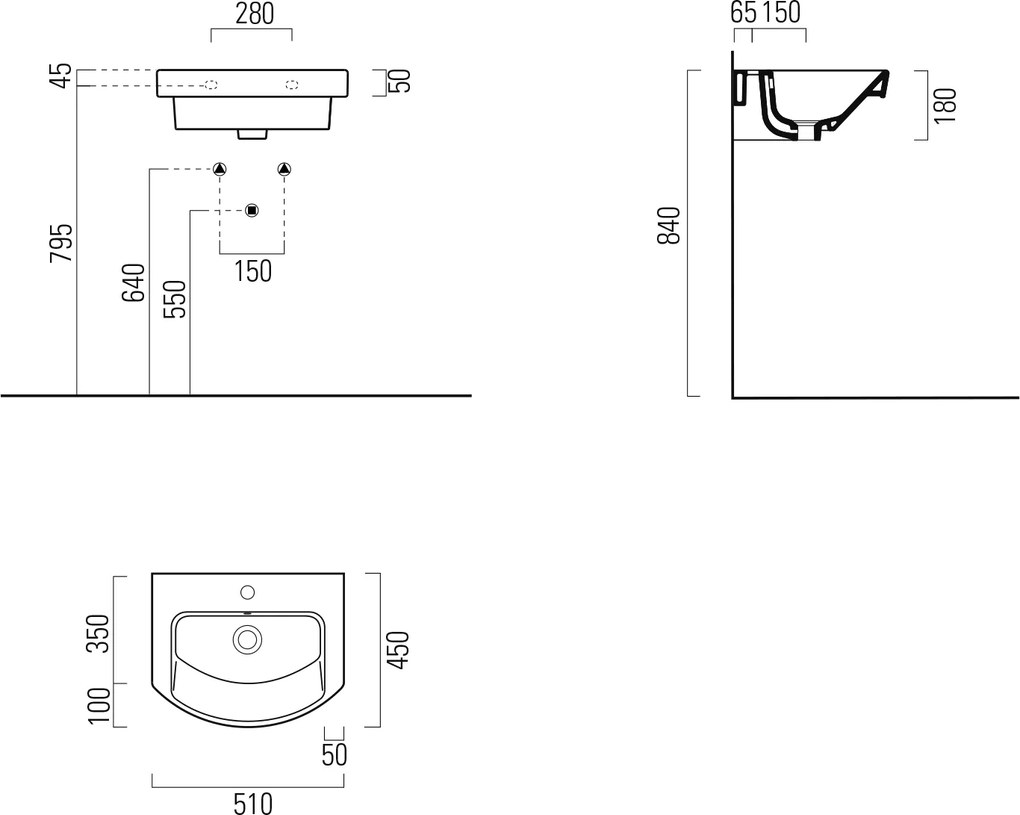 GSI Sapho, NORM keramické umyvadlo 51x45 cm, oblé, bílá ExtraGlaze