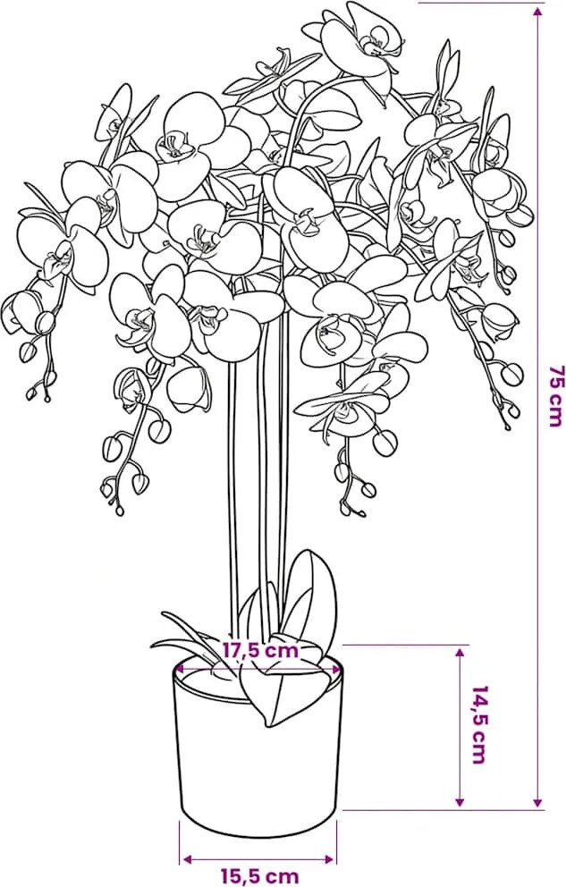 Umělá rostlina orchidej s květináčem 75 cm bílá 244425