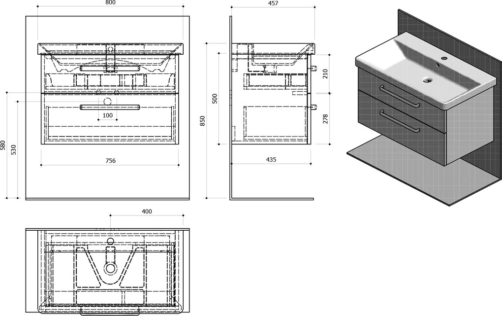Sapho Theia umyvadlová skříňka 75,6 x 50 cm borovice rustik TH080-1616
