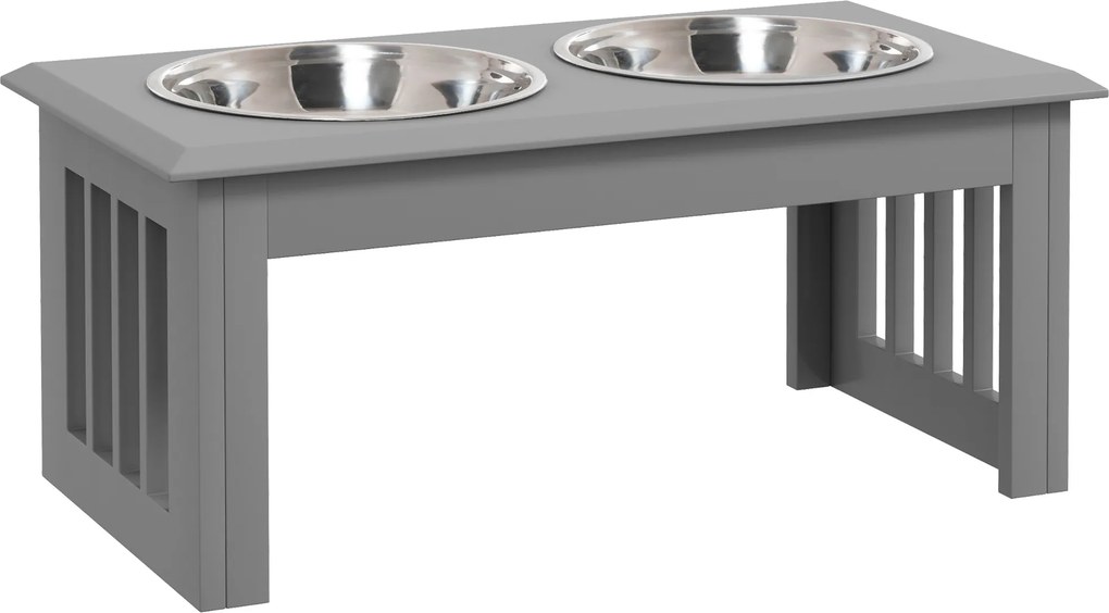 PawHut miska pro psy se 2 miskami 2L zvýšená miska na krmivo pro kočky snadná údržba nerezová ocel šedá 58,4x30,5x25,4cm | Aosom.de
