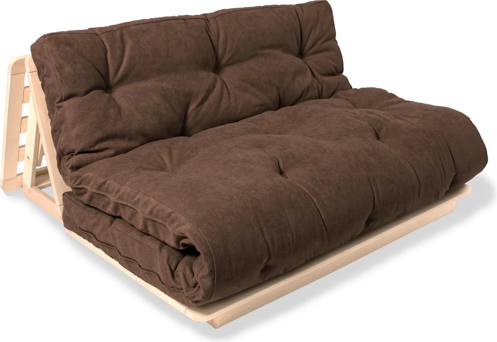 Marior Home Rozkládací futonové křeslo / pohovka Layti - 140 cm / Hnědá / Surový buk
