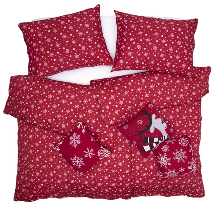 SCANquilt povlečení JERSEY vločky červenobílá 140 x 200/70 x 90 cm