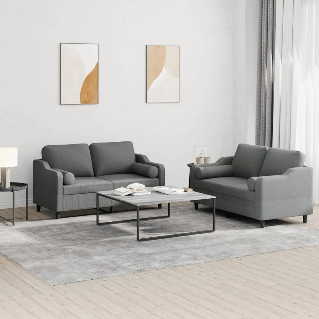 2dílná sedací souprava s polštáři tmavě šedá textil 3201819
