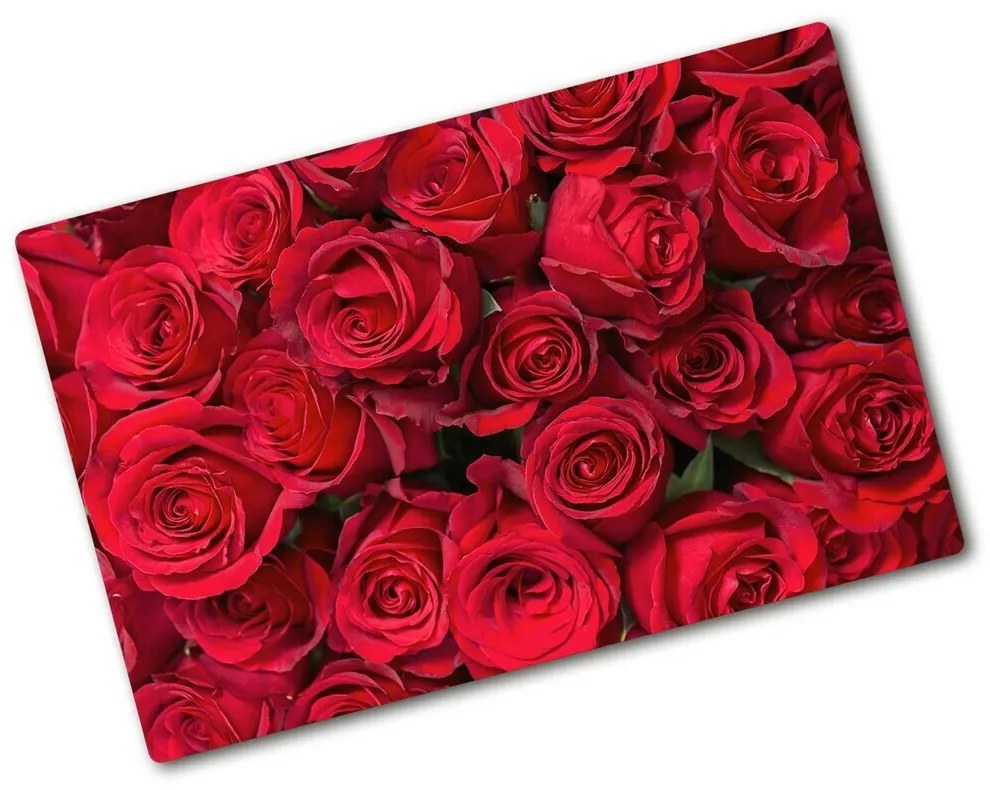 Wallmuralia Deska na krájení skleněná Červené růže 80x52 cm