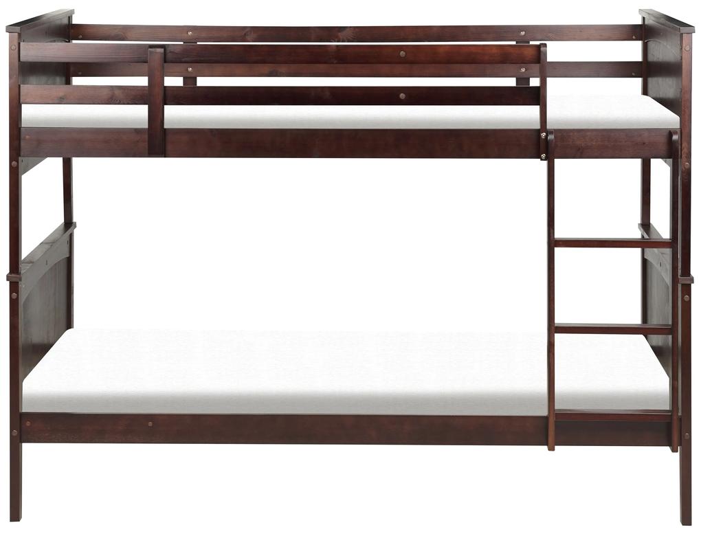 Dřevěná patrová postel s úložným prostorem 90 x 200 cm tmavé dřevo ALBON Beliani