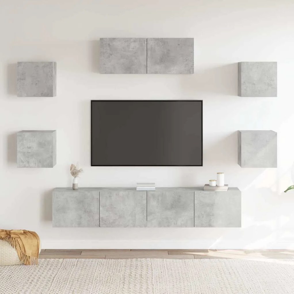 7dílný set TV skříněk betonově šedý kompozitní dřevo 3114513