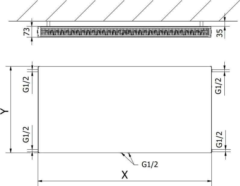 Mexen Flat CCF21 deskový radiátor 600 x 700 mm, spodní středové připojení, 847 W, bílý - W6C21F-060-070-00