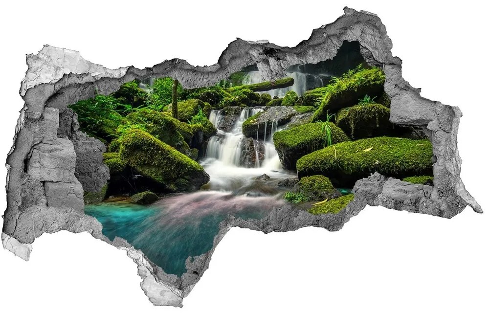 Wallmuralia Nálepka 3D díra samolepící Vodopád v pralese 95x73 cm