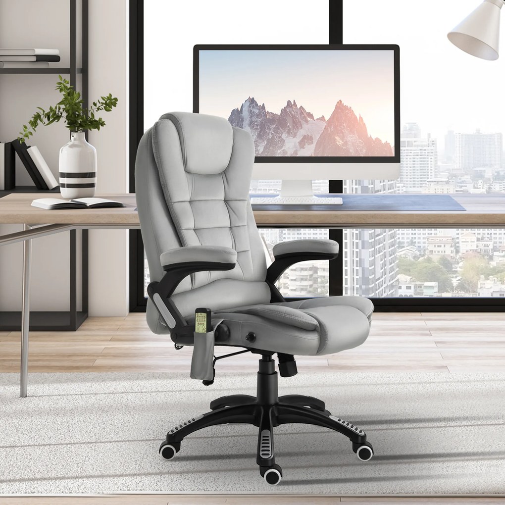 Masážní kancelářské křeslo Vinsetto ergonomické výškově nastavitelné s PU kolečky v šedé barvě pro pohodlnou práci a relaxaci