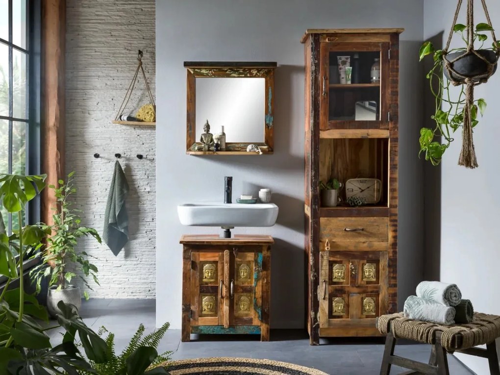 furniture-nabytek.cz - Masivní koupelnové zrcadlo Samira z recyklovaného tvrdého dřeva, lakované, hnědé – 57×15×62 cm