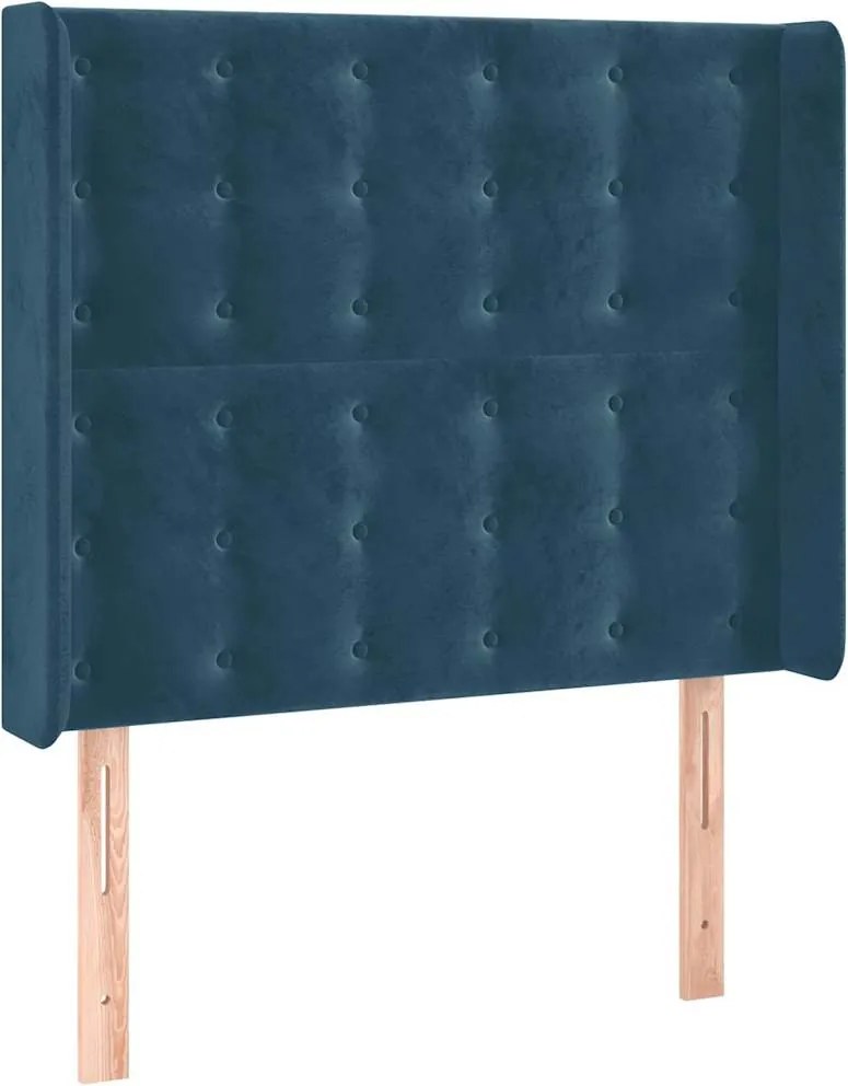 Čelo postele s LED tmavě modré 103 x 16 x 118/128 cm textil 3124528