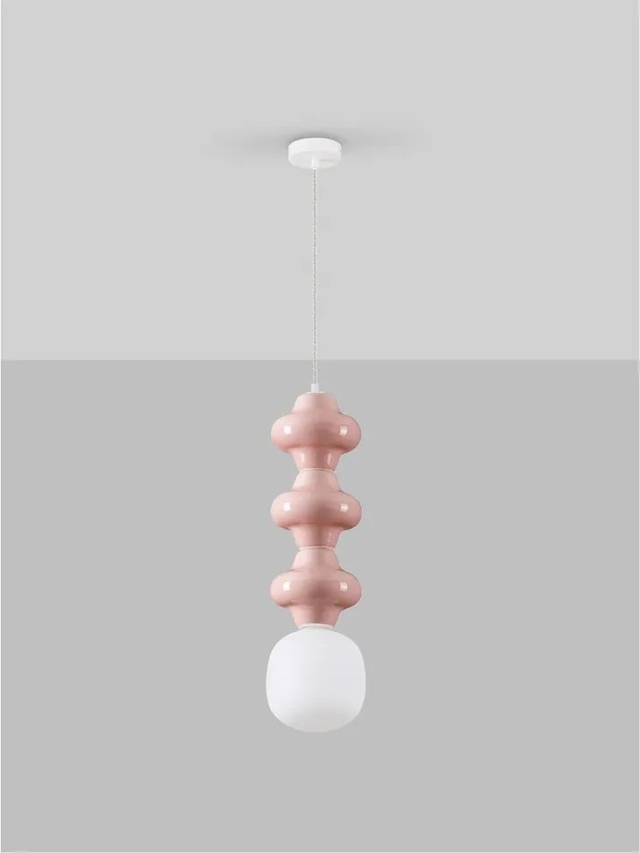 Bílé/světle růžové keramické závěsné svítidlo se skleněným stínidlem ø 18 cm Clio – Nova Luce