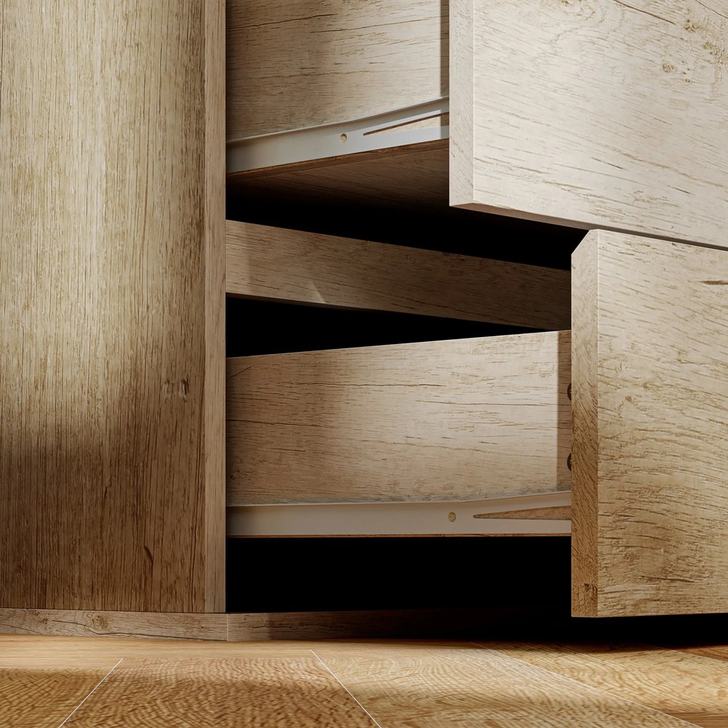HOMCOM Skříňka se 4 zásuvkami, Moderní úložný kabinet pro ložnici s mechanismem měkkého zavírání – 60 x 40 x 80 cm, Přirodní dřevo