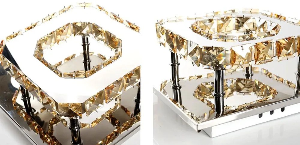 Toolight - Křišťálová hranatá stropní lampa Glamour 8W, teplé světlo, APP405-C, chromová, OSW-65003