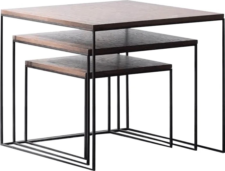 Tempo Kondela Konferenční stolek DVEIN, set 3 kusů, ořech/černý kov