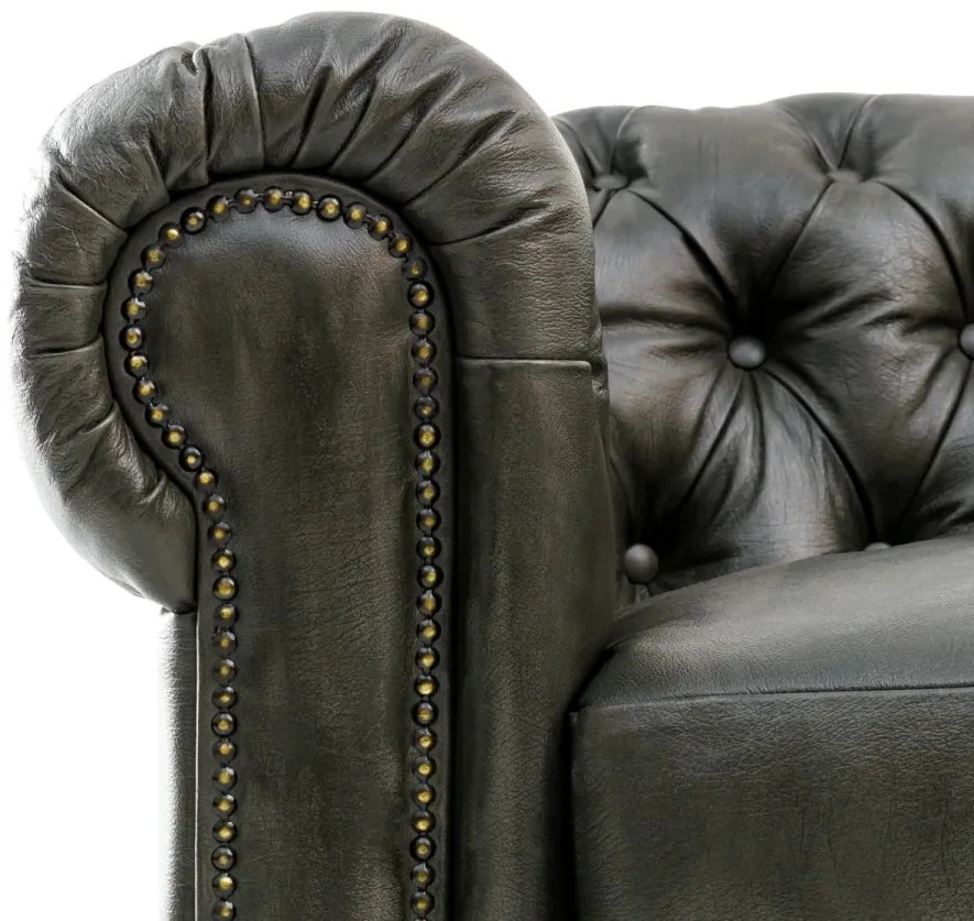 furniture-nabytek.cz - Masivní třímístná pohovka Chesterfield z pravé kůže, zelená – 200×90×72 cm