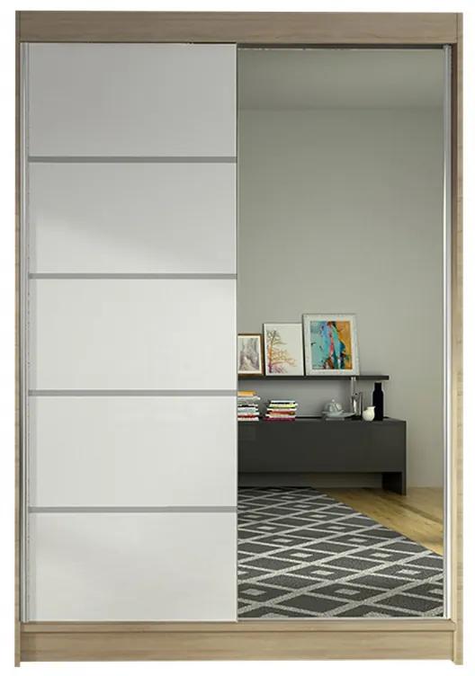 Posuvná skříň Parys III, Barva: bílá + černá + zrcadlo, Osvětlení: osvětlení LED RGB - barevné