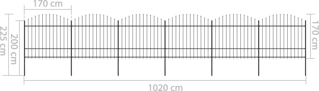 vidaXL Zahradní plot s hroty ocel (1,5–1,75) x 10,2 m černý [277744]