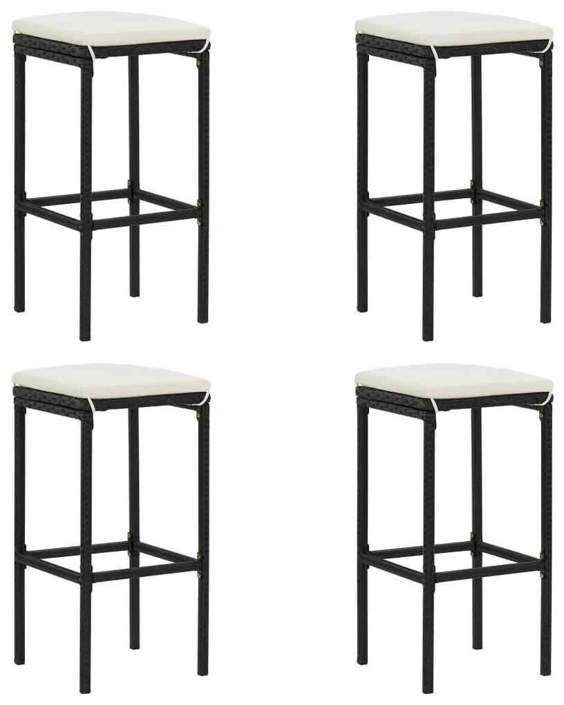 vidaXL Barové stoličky s poduškami 4 ks černé polyratan