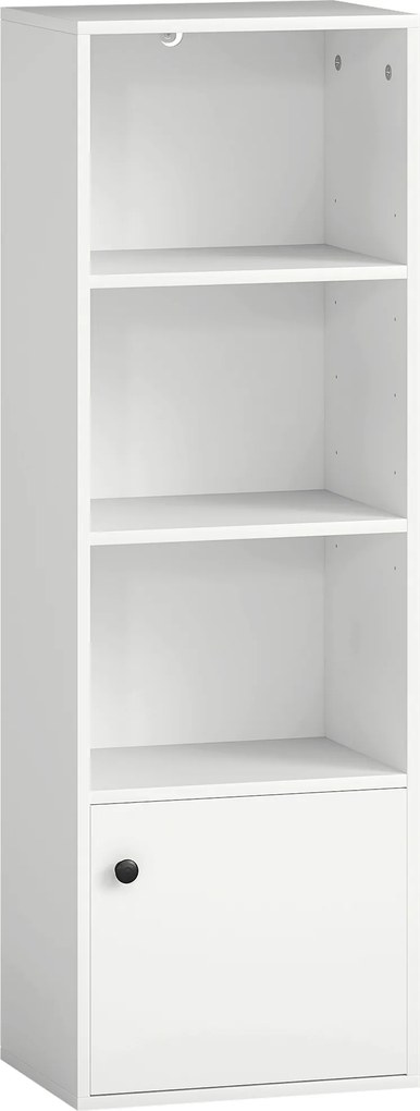 HOMCOM knihovna, 4 úrovně, moderní regál s otevřenými policemi a dveřmi, 40 x 30 x 120 cm, bílá