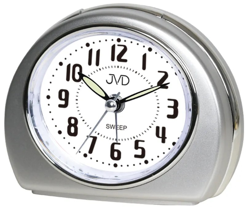 JVD Stříbrný netikající tichý budík JVD SRP9501.2