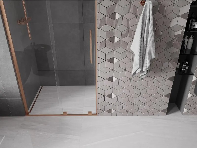 Mexen Velar L, posuvné sprchové dveře do otvoru 90 cm, 8mm čiré sklo, měděná matná, 871-090-003-01-65