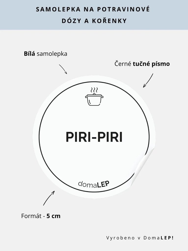 Samolepka na kořenky PIRI-PIRI bílá 5 cm tučné písmo