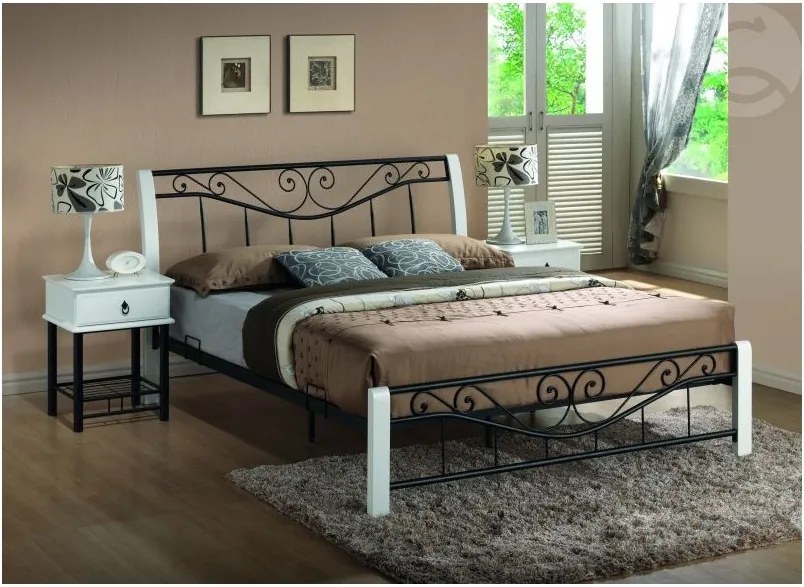 Manželská postel dvoulůžko CS4020, dřevo-kov, 160x200, bílo-černá KN nábytek