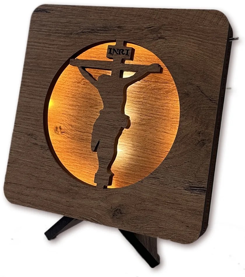 Li-Go "Ježíš na kříži s pulzujícím světlem" lampa 19x19cm provedení povrchu: dub světlý