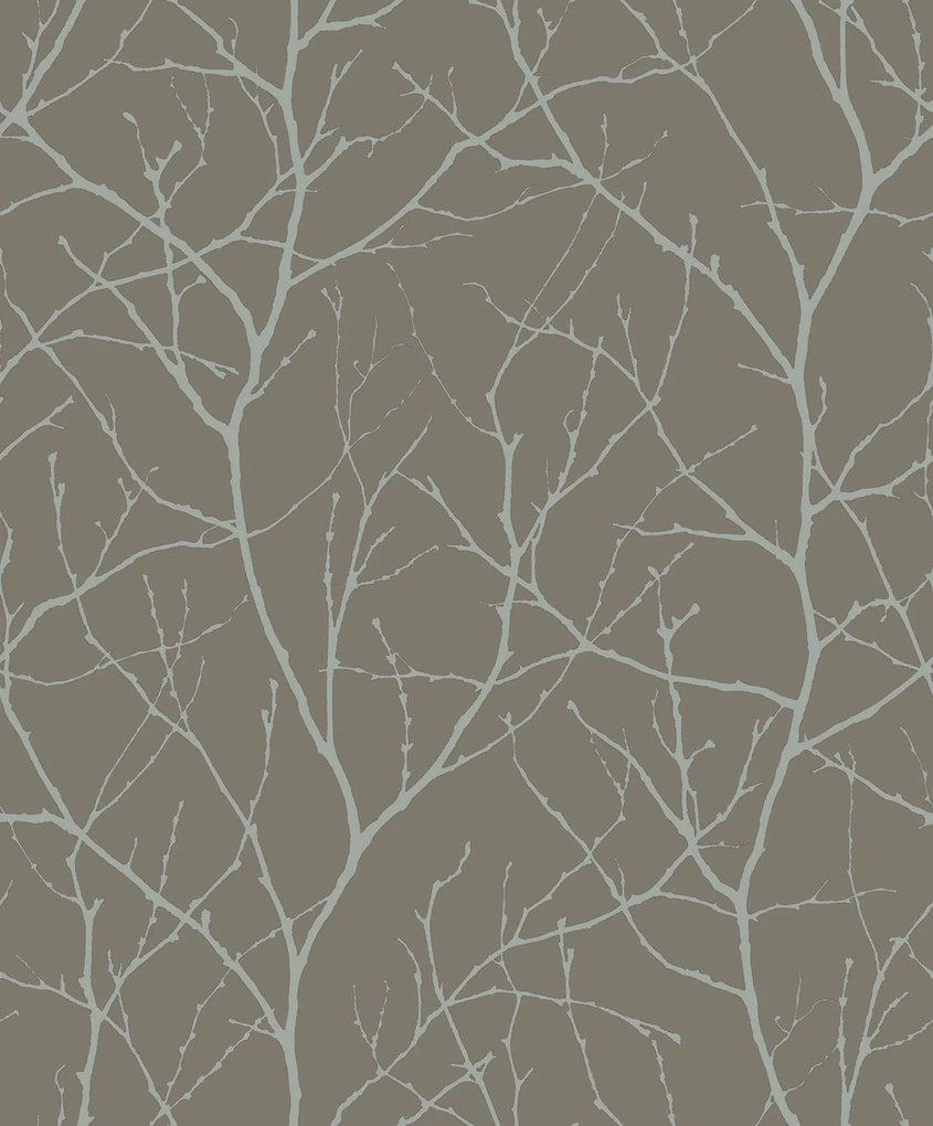 Hnědo-stříbrná vliesová tapeta na zeď, větvičky stromu, MD7121, Modern Metals, York