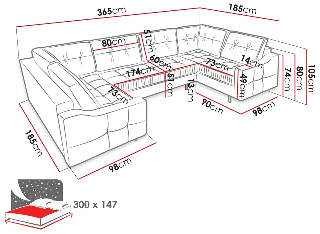 Sedačka do U na každodenní spaní LAREDO - zelená