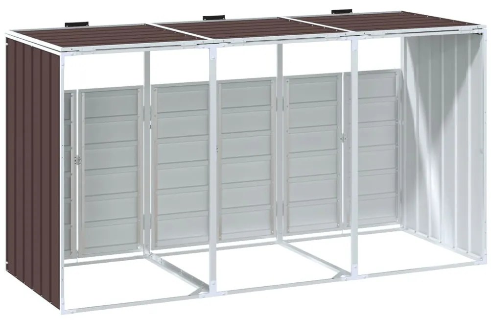 vidaXL Box na 3 popelnice hnědý 216 x 81 x 115 cm ocel