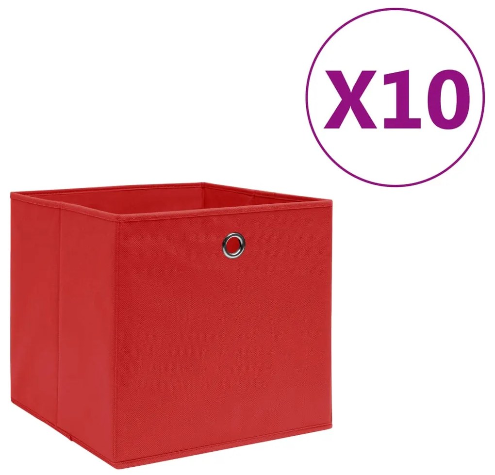 Úložné boxy 10 ks netkaná textilie 28 x 28 x 28 cm červené 325221