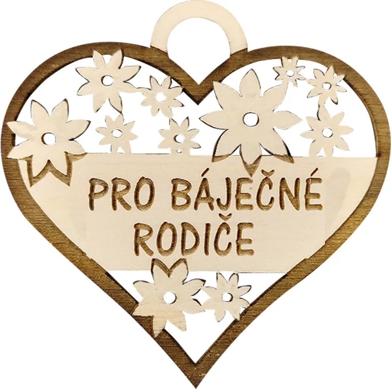 AMADEA Dřevěné srdce s textem "pro báječné rodiče", 7 cm, český výrobek