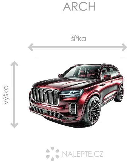 Červené auto SUV textilní přelepitelná samolepka na zeď arch 46 x 31 cm