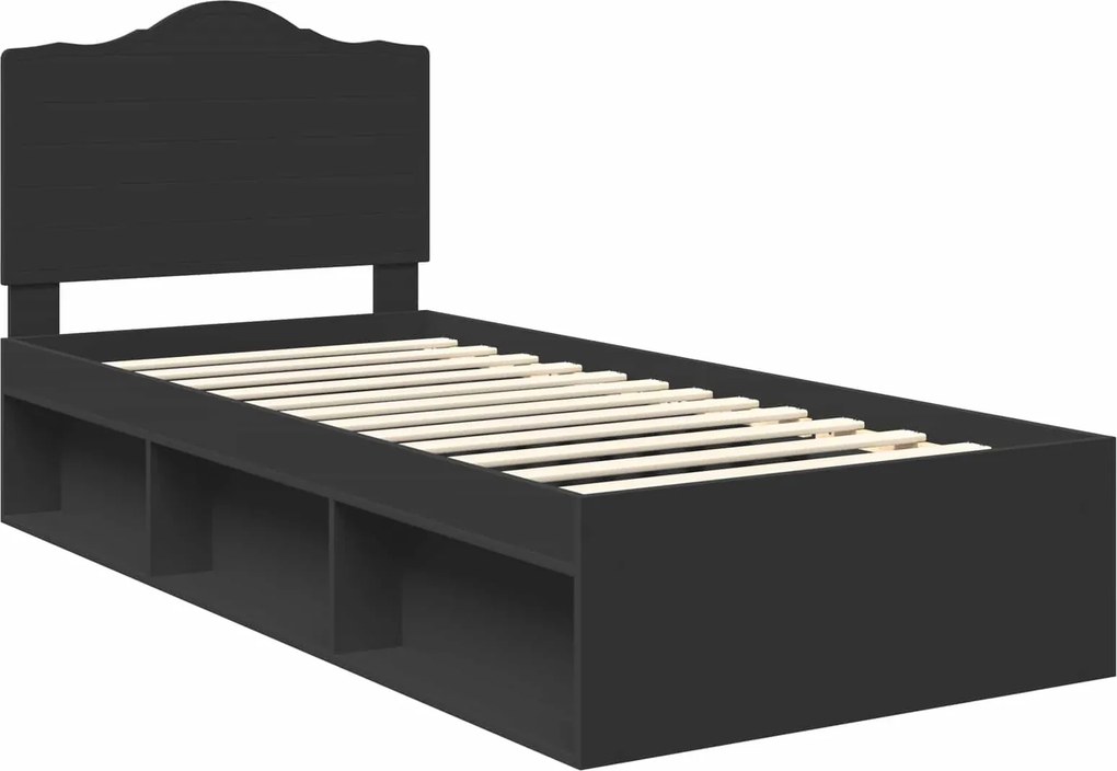 Rám postele s čelo Černá 100 x 200 cm Masivní borové dřevo 3413345