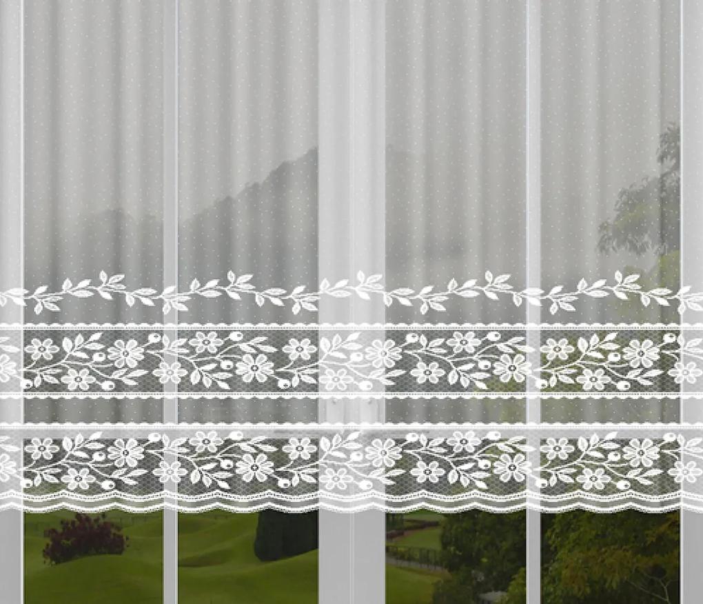 Buona Ventura žakárová záclona 606630/001, květinový vzor, bílá s bordurou, výška 120cm (v metráži)
