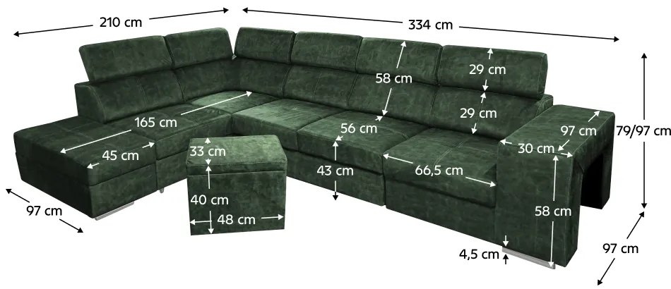 Kondela Sedací souprava, smaragdová, levá, MALAGA BIG