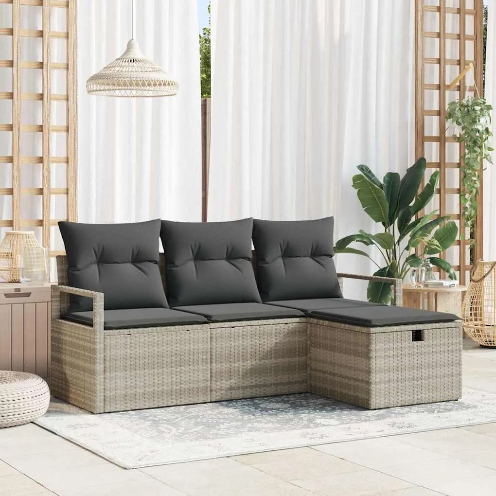 Set pohovek 4 ks 4-Počet míst Světle šedá polyratan 3359151