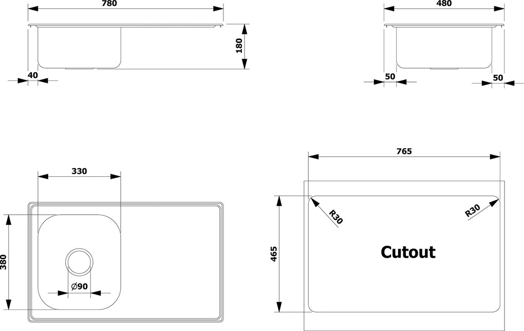 Aqualine kuchyňský dřez 78 x 18 x 48 cm nerez AQ7848B