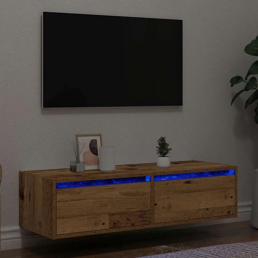 TV skříňka s LED osvětlením starého dřeva 100X35,5x25 cm