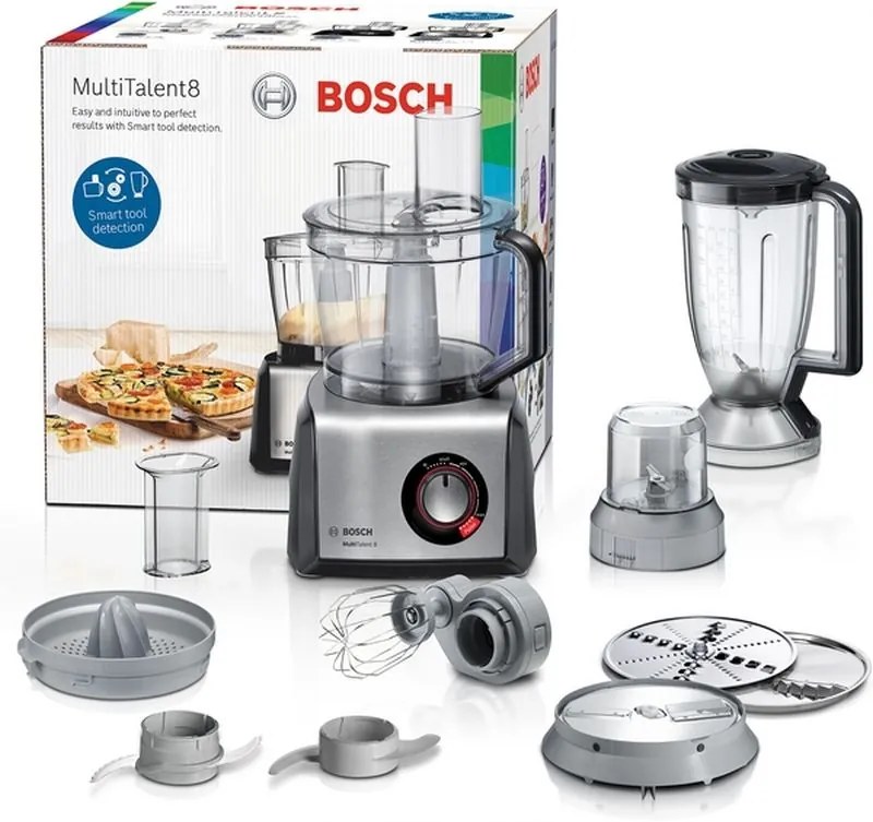 Bosch Food processor, MultiTalent 8, 1250 W, Černá, Brushed stainless steel MC812M844