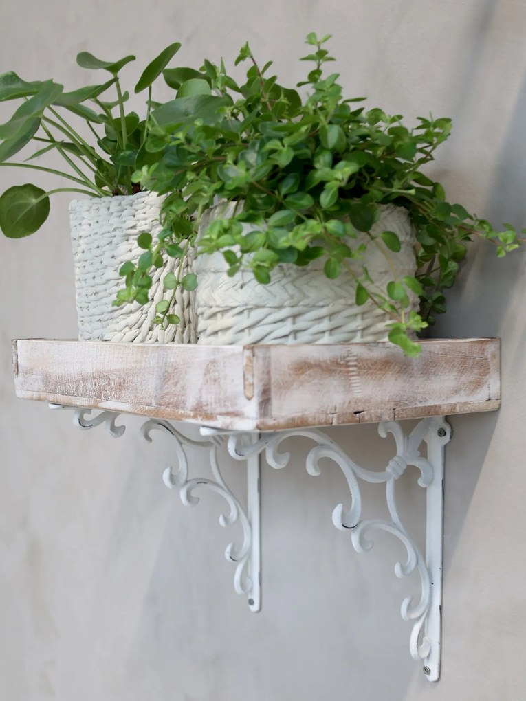 Krémová antik litinová konzole s ornamentem Lilie French - 25*4*25 cm