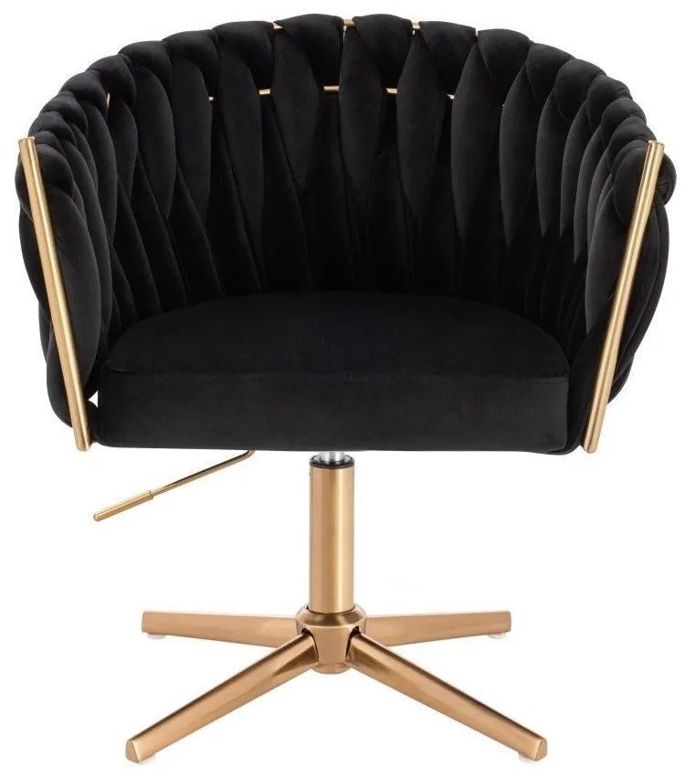 LuxuryForm DESIGN Otočná židle NORDEN VELUR na zlatém kříži - černá