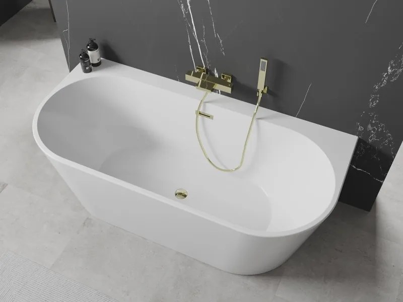 Mexen Oval+, volně stojící vana ke stěně 170 x 80 cm, bílá lesklá, zlatý lesklý přepad, 52681708000-50