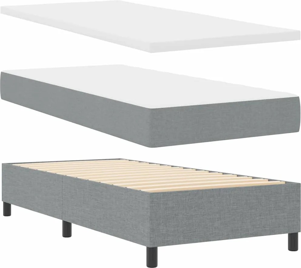 Postel s boxspringem s čelo Světle šedá 100 x 200 cm textil 3340613